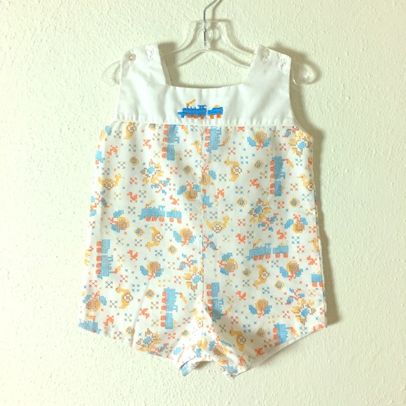 Cherubs | Bottoms | Vintage 96s Cross Stitch Choo Choo Train Romper ...